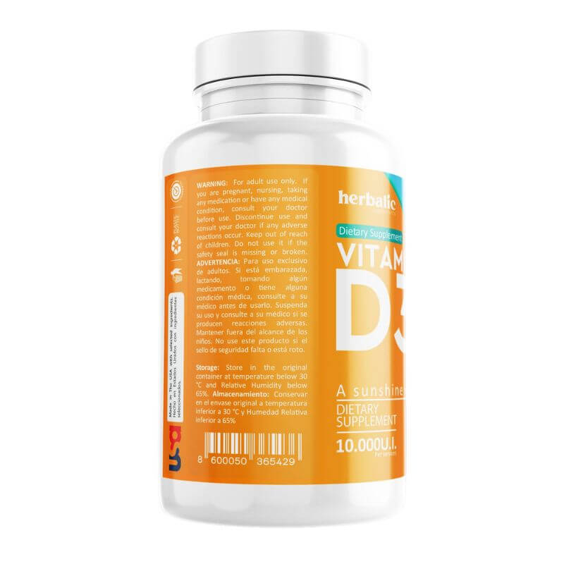 Vitamina D3 10000 UI, 100 cápsulas
